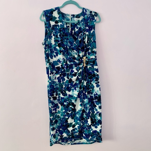 Calvin Klein | Dresses | Calvin Klein Draped Blue Abstract Dress | Poshmark